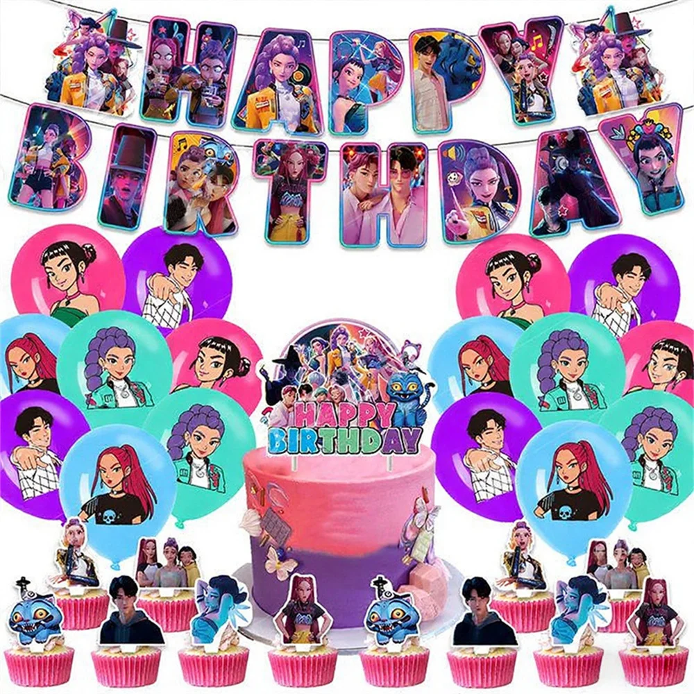 Kids Anime Party Supplies Demon Hunters Anime Birthday Decorations ...