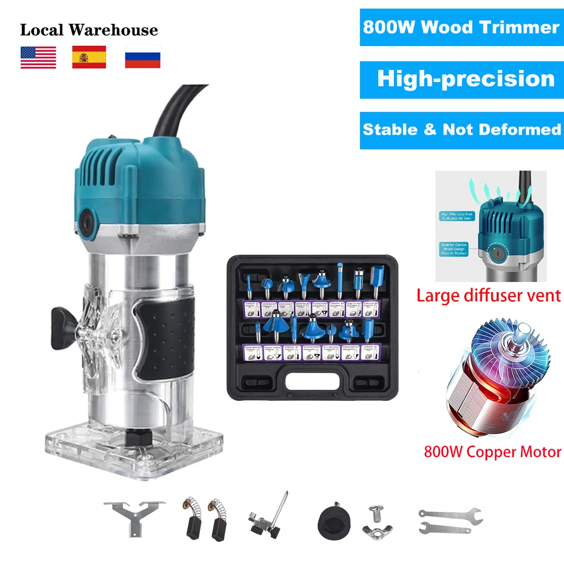 800w Woodworking Electric Trimmer 30000rmp 220v Wood Milling Engraving ...