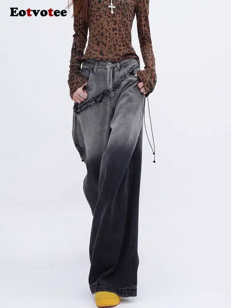 American-Style-Vintage-Loose-Spliced-Jeans-Women-Fashion-High-Waist ...