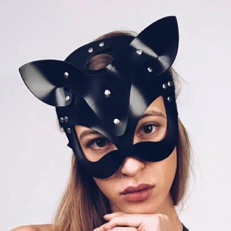Half-Face-Cat-Cosplay-Mask-Female-Leather-Mask-Eye-Cosplay-Halloween ...