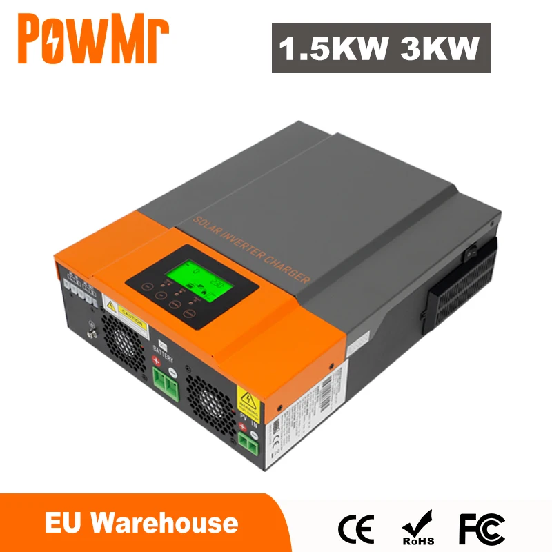 PowMr 하이브리드 태양광 인버터, MPPT 태양광 컨트롤러, PV 최대 450V 순수 사인파 인버터, 12V, 24V, 1.5KW, 3KW, 220V, 80A, 100A ...