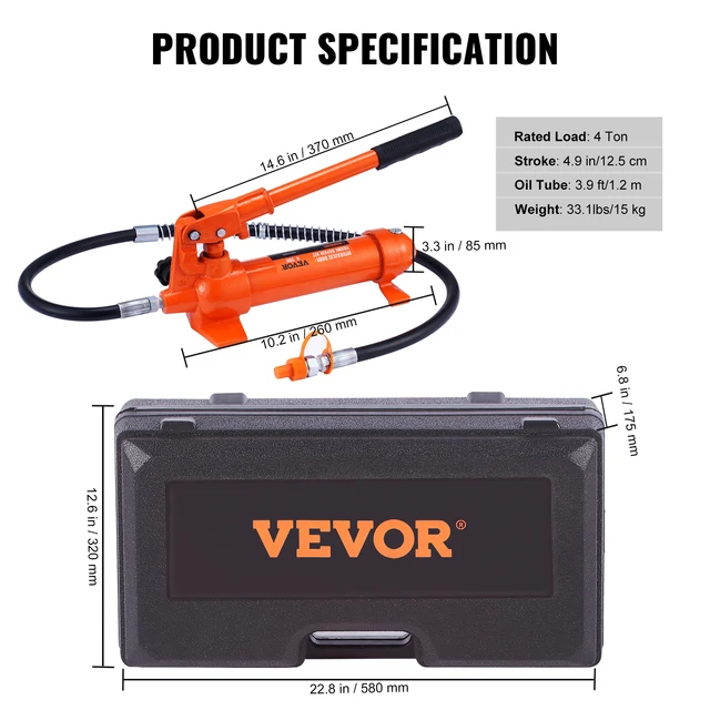 VEVOR 4/10/12/20 Ton Power Hydraulic Cylinder Jack Autobody Frame ...