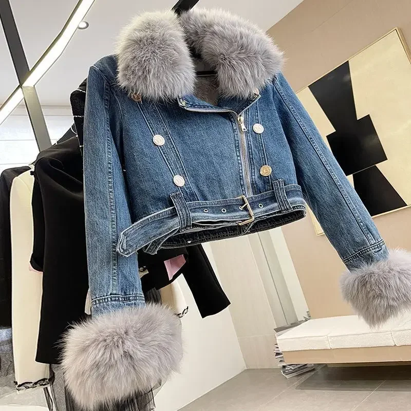 Denim-Fur-Long-Sleeve-Coat-Women-2024-Winter-Velvet-Loose-All-match ...