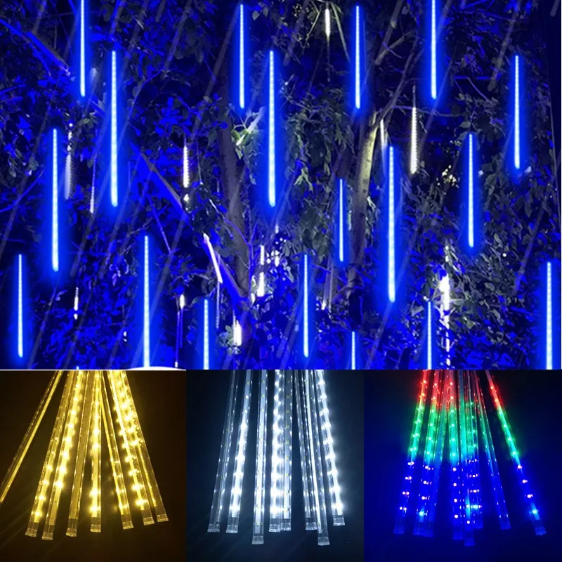 30-50cm-8-Tubes-Meteor-Shower-Rain-LED-String-Lights-Waterproof ...