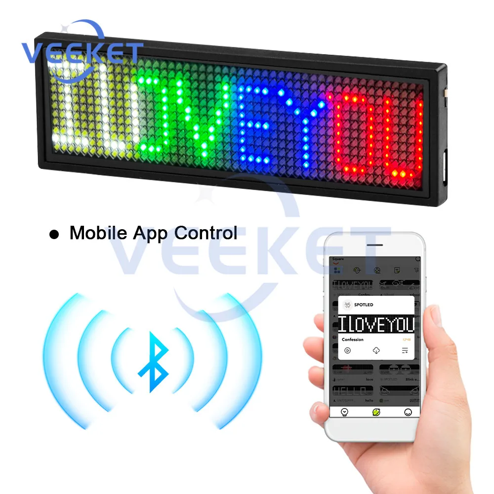 LED Display APP Bluetooth Illuminated Badge Luminous Scrolling Walking ...