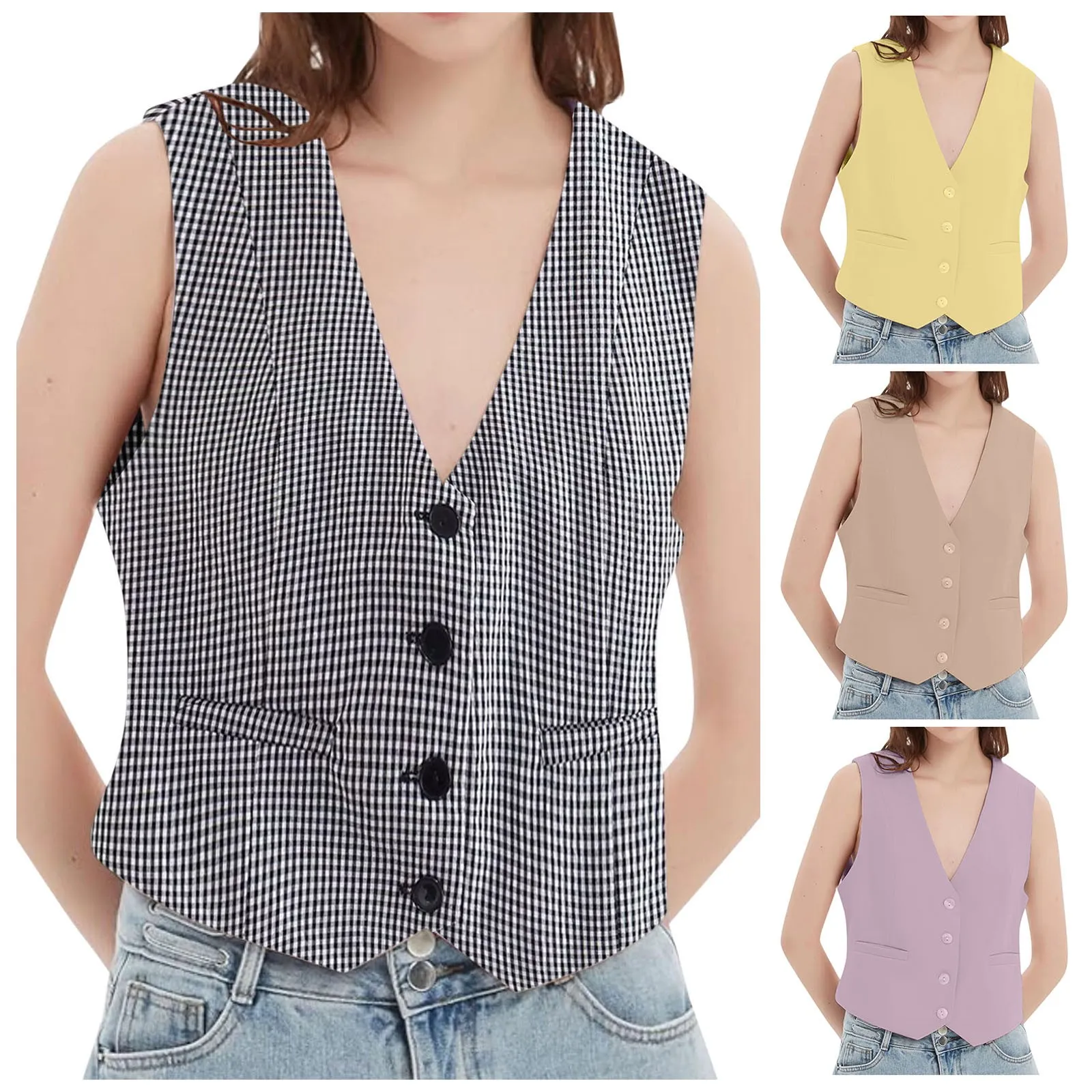 Vest-Women-Cropped-Waistcoat-Fashion-Front-Buttons-Tops-Vintage-V-Neck ...