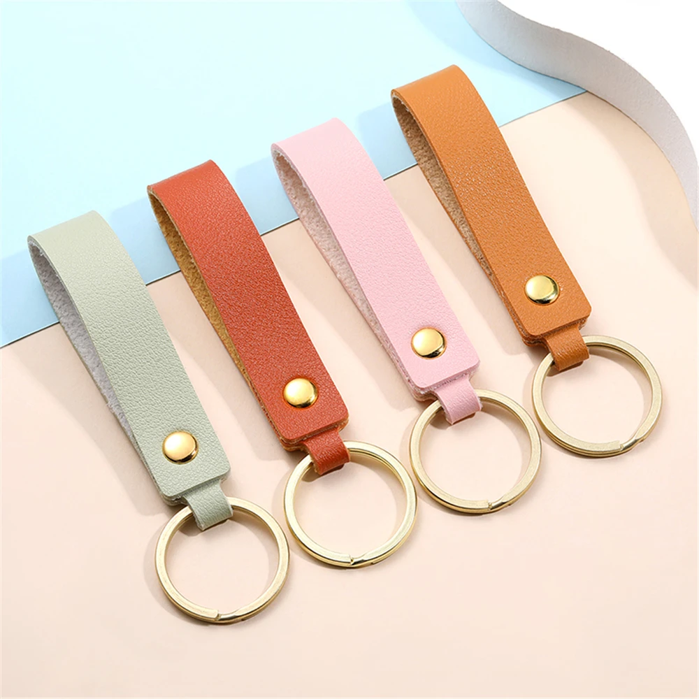 Blank PU Leather Keychain For Men Women Simple Pink Car Key Chains ...