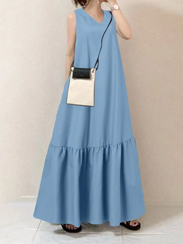 Summer Maxi Long Dress Bohemian Women Sundress ZANZEA Fashion V Neck ...