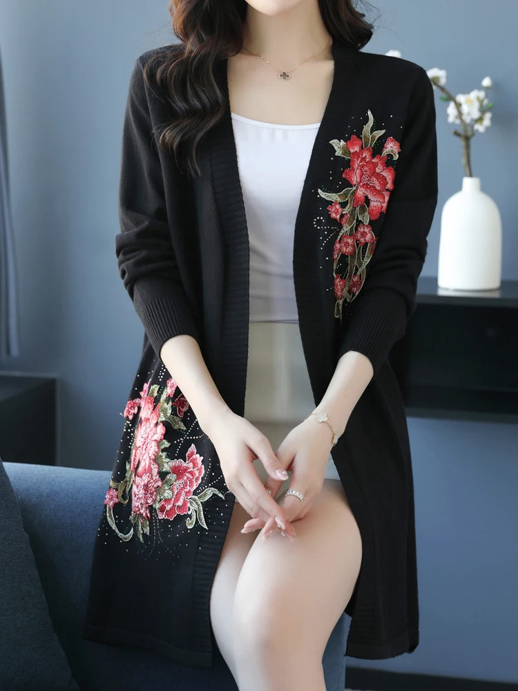 Embroidery Floral Cardigans Sweaters Women New Autumn Long Sleeve ...