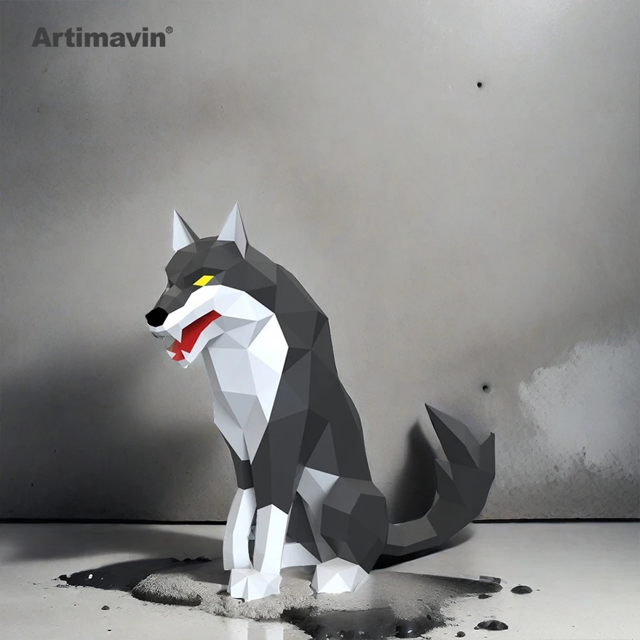Patron Papercraft à Imprimer : Le Modèle de Loup Assis qui Révolutionne ...