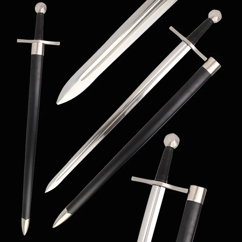 European Medieval Sword Wooden Scabbard Spring Steel Full Tang Blade ...