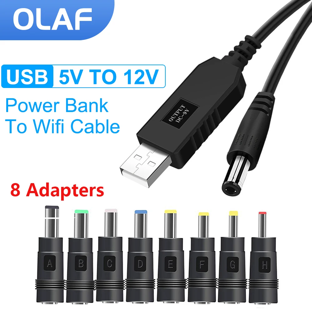 OLAF USB to DC 전원 케이블, 5V to 12V 부스트 컨버터, 8 어댑터 USB to DC 잭 충전 케이블, 와이파이 라우터 미니 팬 스피커용