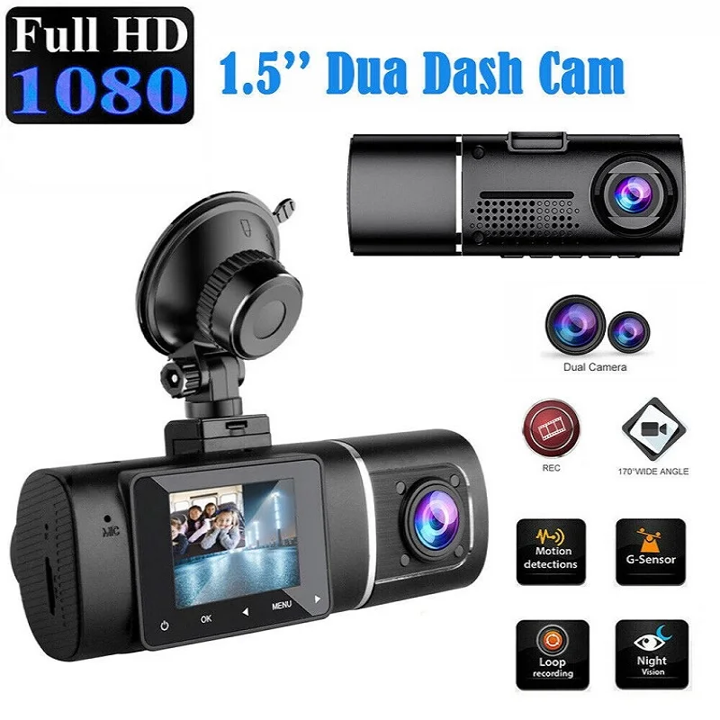 Dash-Cam-Front-and-Rear-Camera-CAR-DVR-Car-Video-Recorder-Vehicle-Black ...