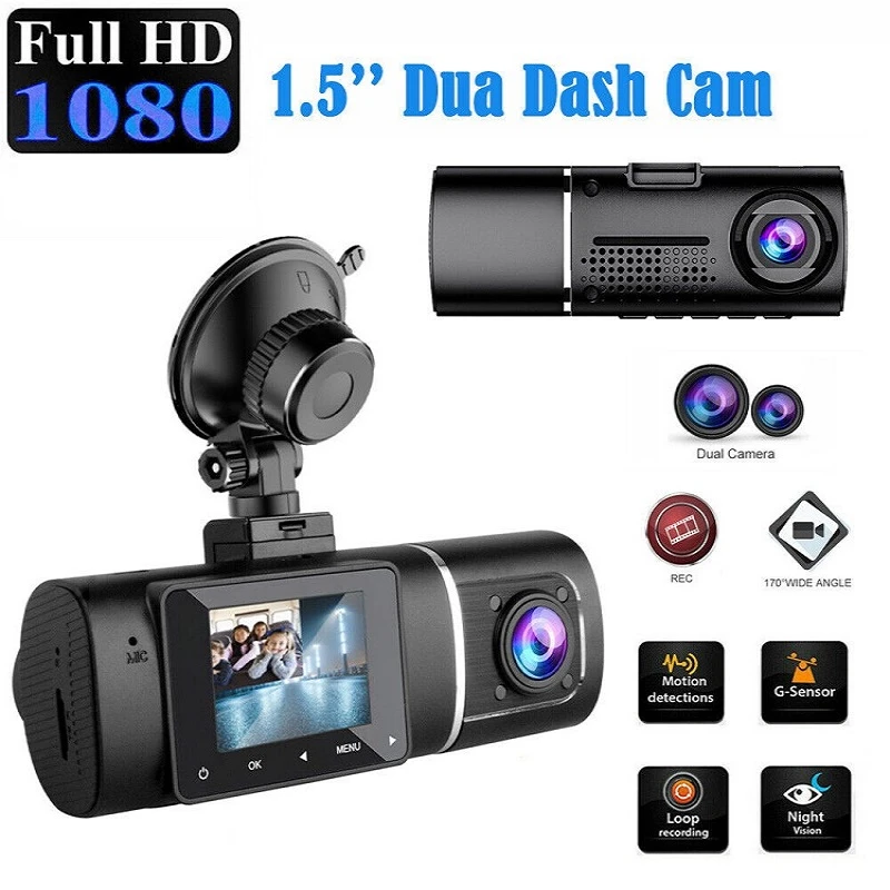 Dash Cam Front and Rear Camera CAR DVR Car Video Recorder Vehicle Black ...
