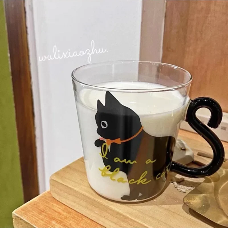 Single-Layer-Transparent-Glass-Cat-Cup-with-Handle-Breakfast-Cup-250ml ...