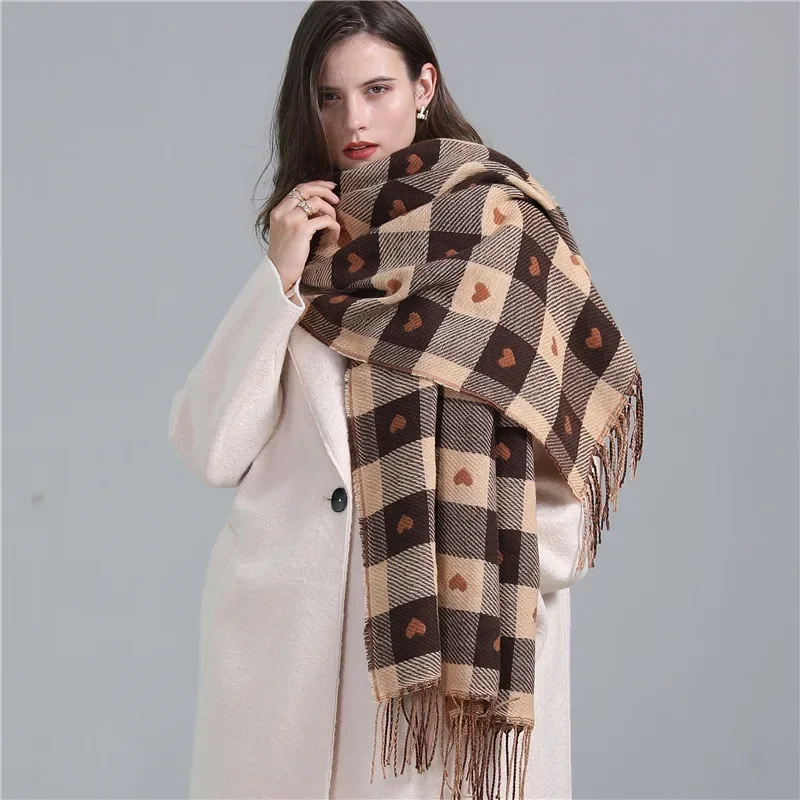 Thickening-Double-Layer-Scarf-Winter-Wearing-Heart-shaped-Plaid-Scarf ...