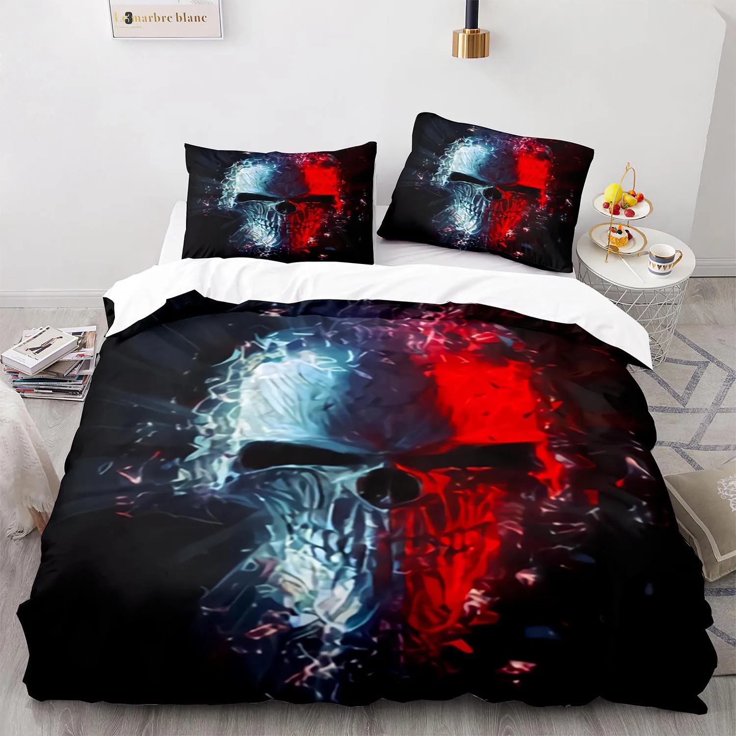 Dark Skeleton Bedding Set Single Twin Full Queen King Size Black rose ...