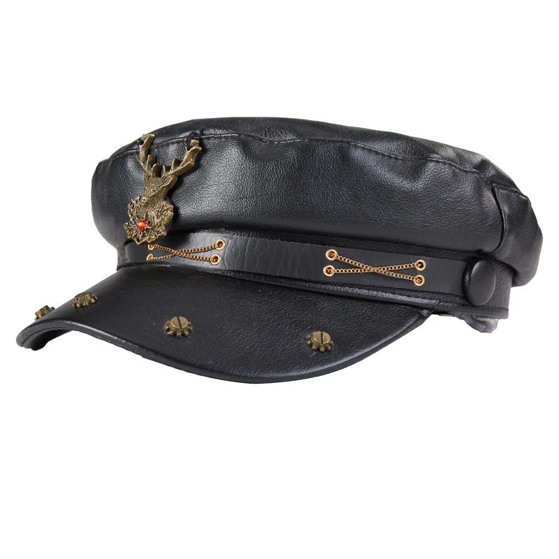 Steampunk Gears Military Hat Punk Retro Deer Head Casquette Cap PU ...