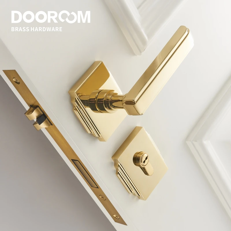Dooroom Brass Door Lock Set PVD Shiny Gold Bright Chrome Interior ...