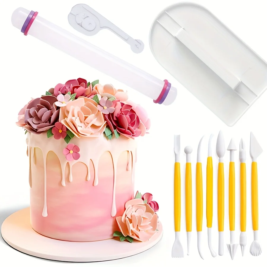 11pcs Baking Tool Set 1pc Rolling Pin 1pc Cake Smoother 1pc Fondant ...