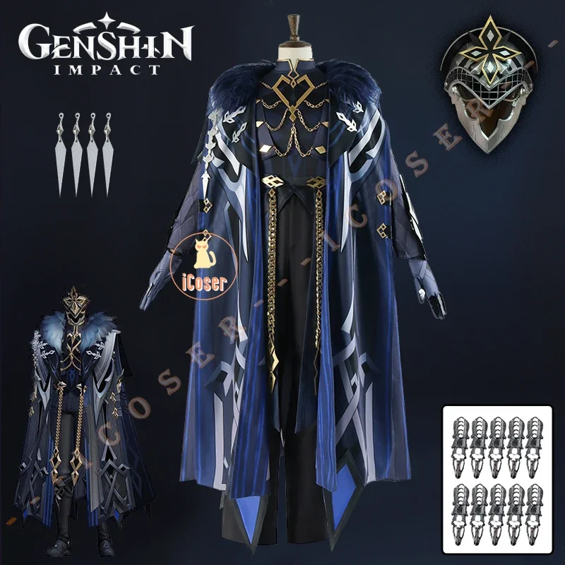 Genshin-Impact-Il-Capitano-El-Capit-n-Cosplay-Disfraz-Capa-Uniforme-M-scara-Eleven-Fatui ...