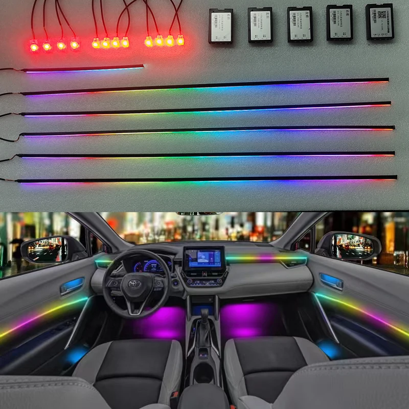 Led 자동차 앰비언트 라이트 네온 무드 조명 Rgb 컬러풀 자동차 인테리어 장식 분위기 조명 멀티 모드 제어 범용