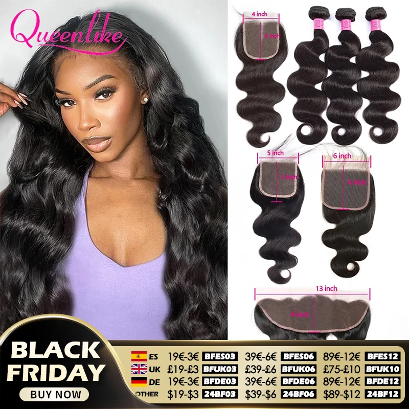 Queenlike-30-34-40-inch-Body-Wave-Bundles-100-Human-Hair-with-4x4-5x5 ...