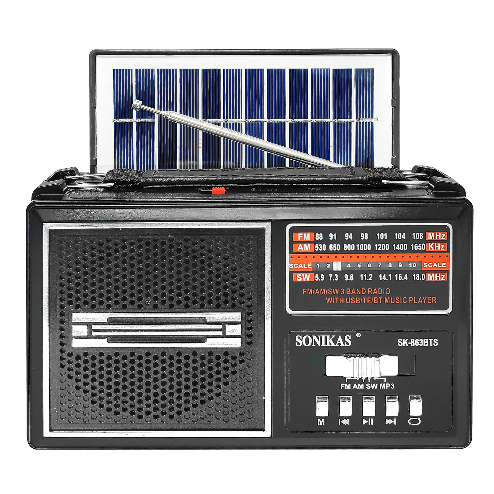 Portable Radio, Solar-powered LED Lamp USB/5VIN/TF/MP3