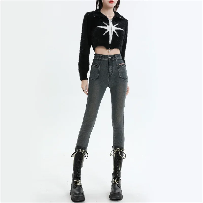 Grey-Concrete-Women-s-Jeans-2023-Autumn-winter-New-Style-Slimming ...