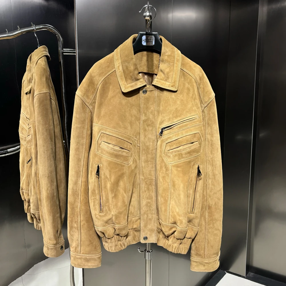 2025 Autumn Camel Real Sheepskin Leather Jacket for Women Oversized ...