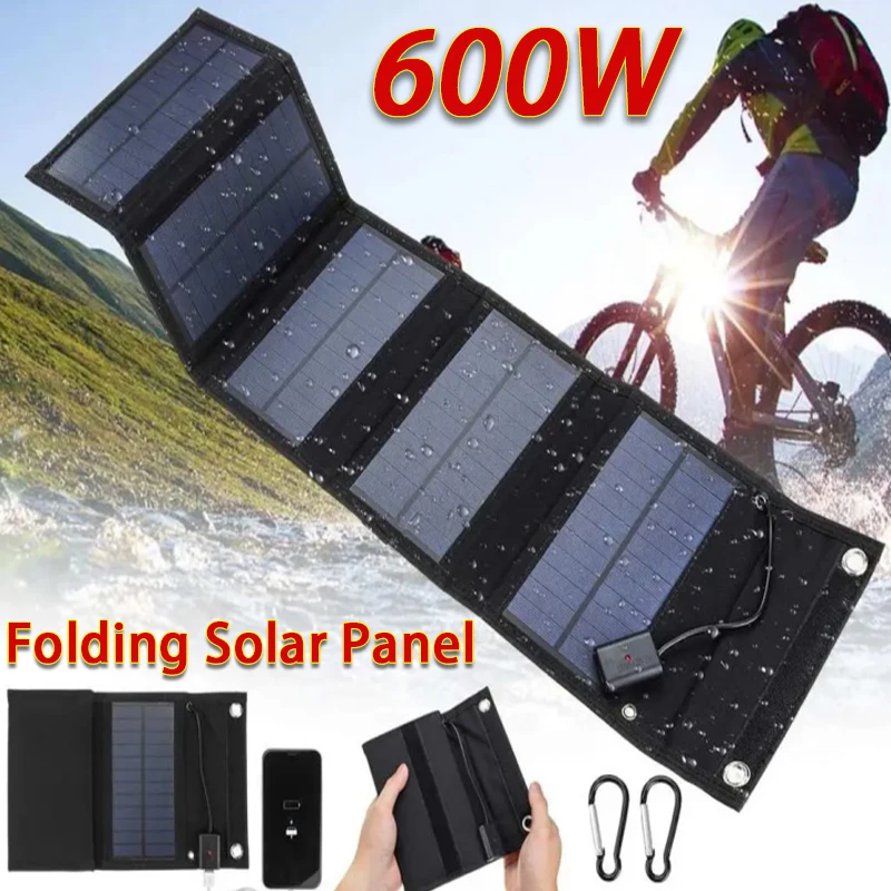 600W-Fast-Charging-Foldable-Solar-Panel-USB-5V-Mobile-Black-Solar-Panel ...