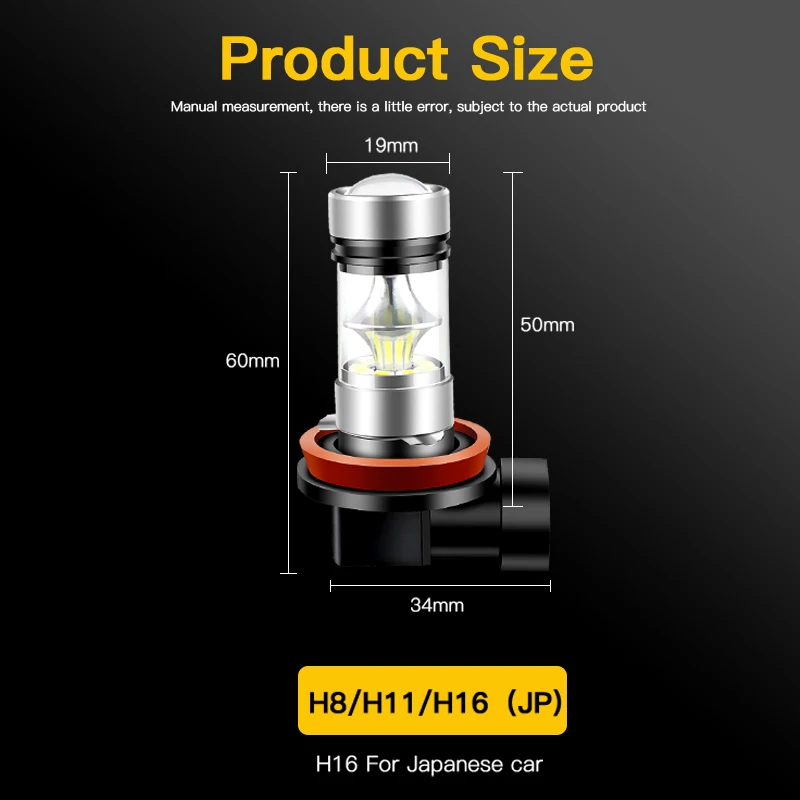 2 шт. 12 В H8 H11 100 Вт светодиодные противотуманные фары Canbus для ...