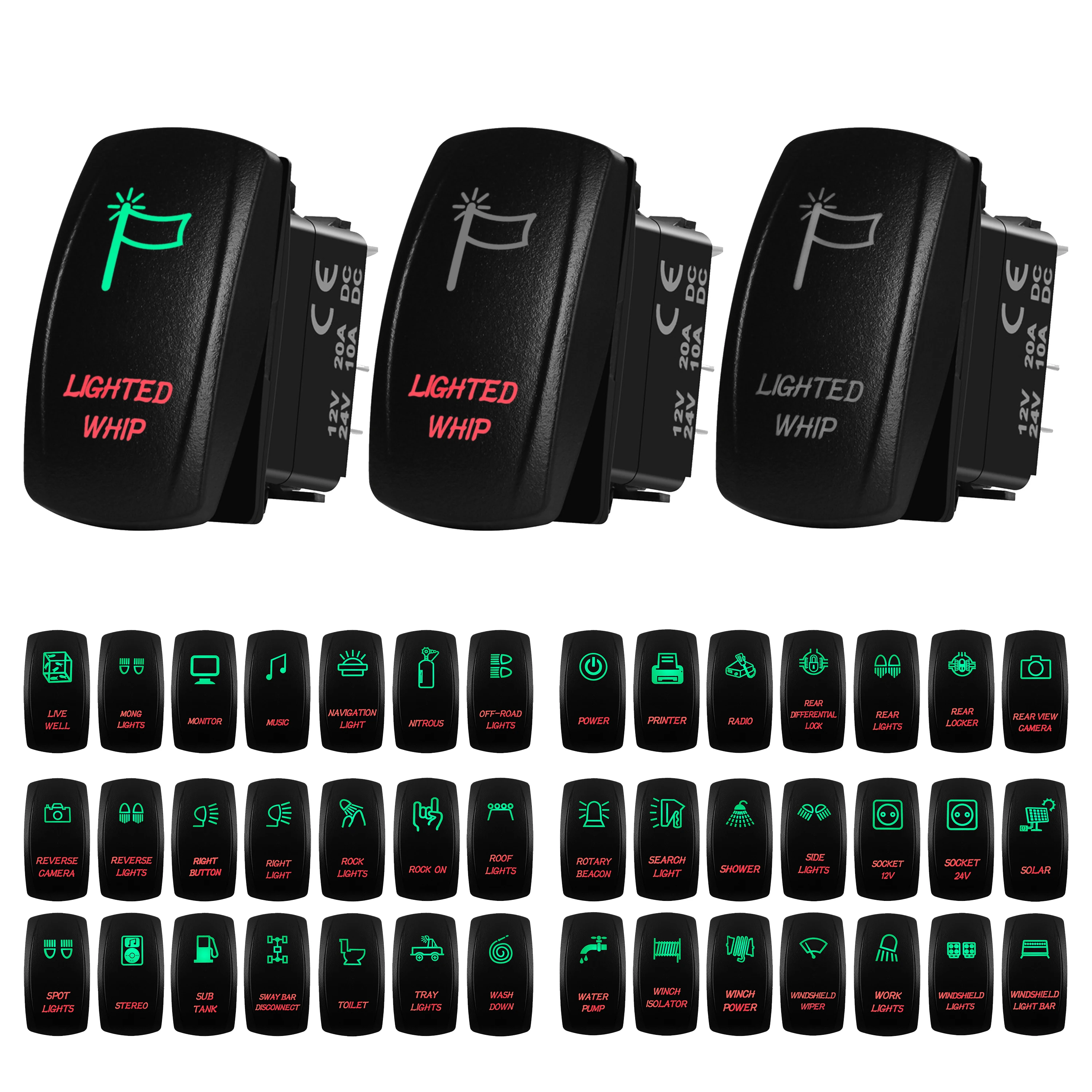 Green-Red-Led-Rocker-Switch-12V-24V-5PIN-STST-ON-OFF-Waterproof-For ...