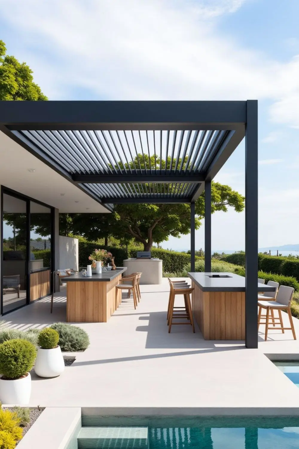 Motorized Pergola Aluminum Bioclimatic Gazebo with LED Lights Louvered ...
