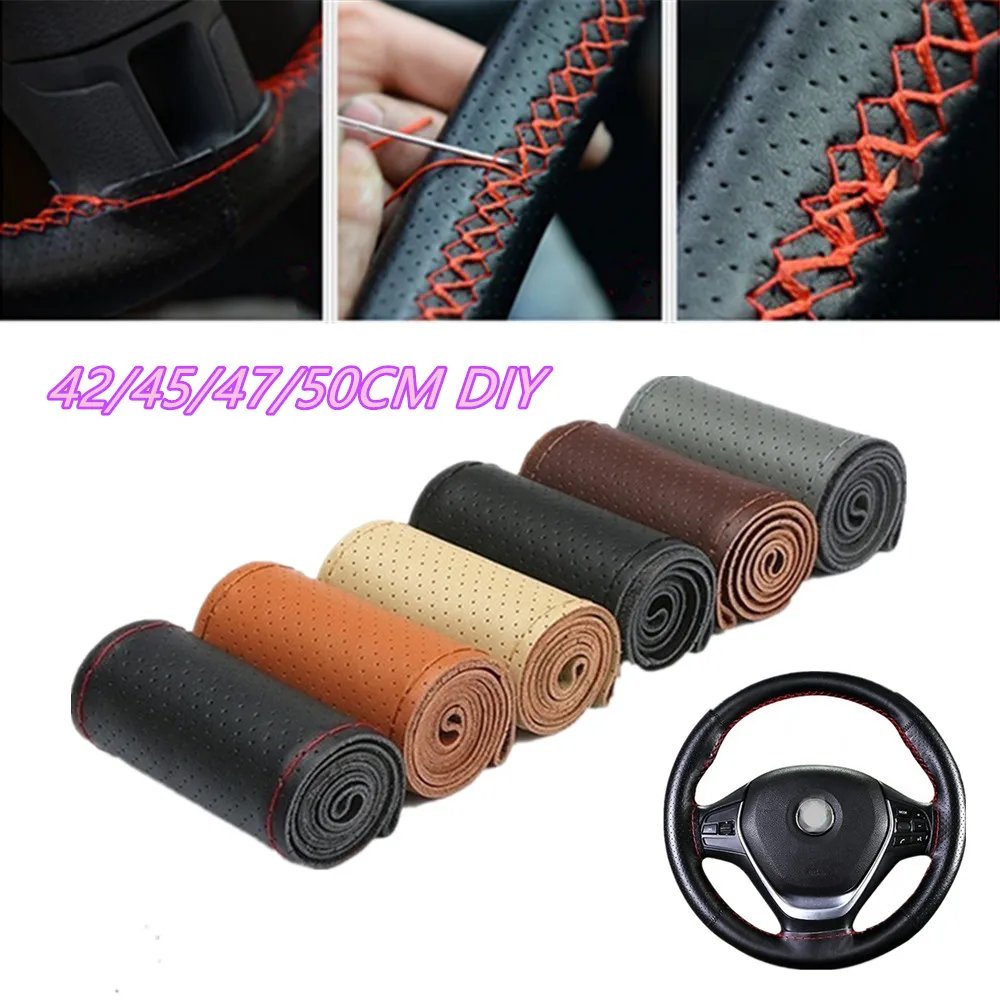 Hand-Sewn-Cover-Car-Soft-Leather-Steering-Wheel-Cover-for-Truck-42CM ...