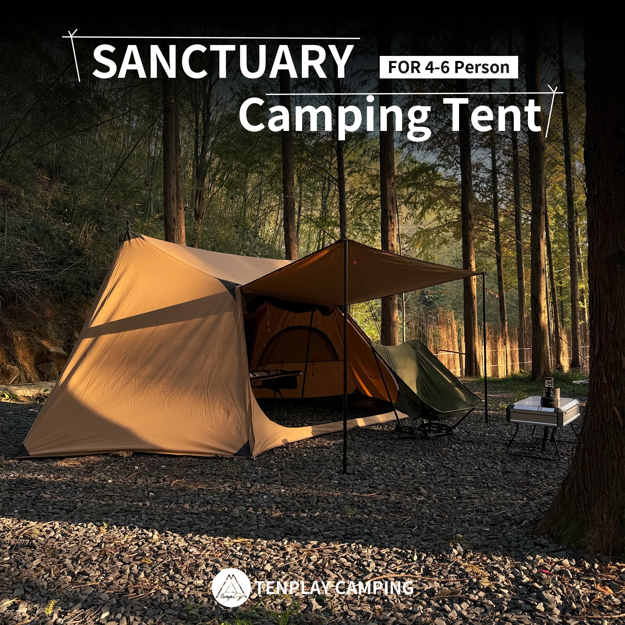 Tenplay 4-6 Person Hexagon Bell Tent, Cotton Canvas Camping Tent with ...