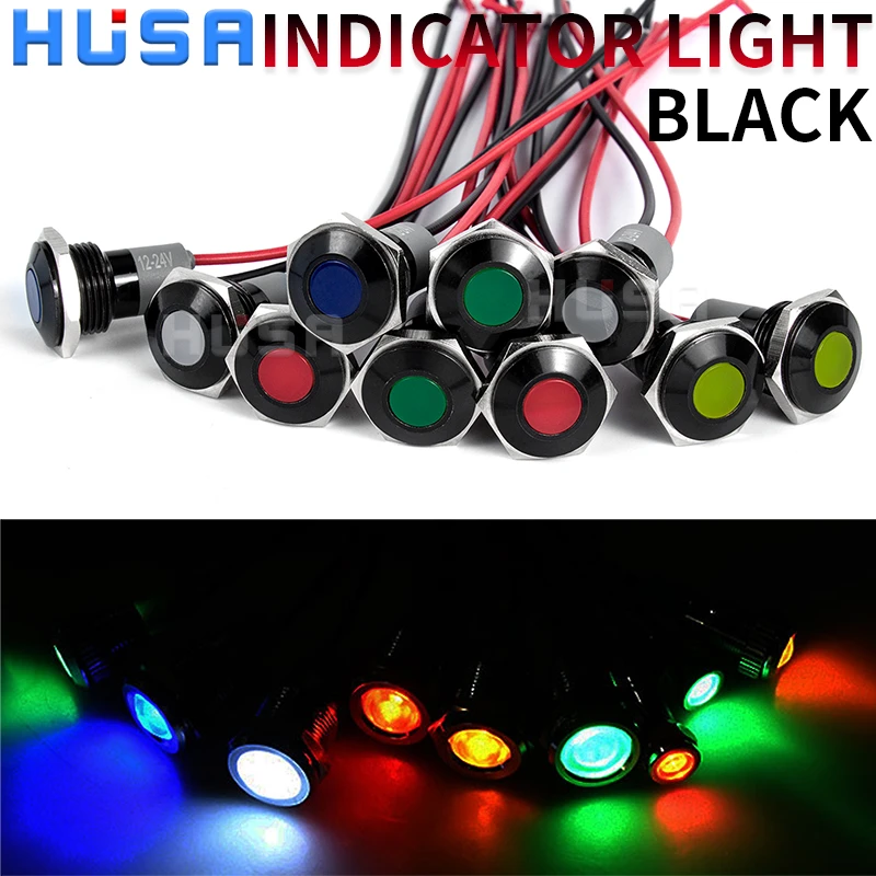 알루미늄 LED 경고 표시등 신호 램프 파일럿 와이어, 3-6, 12-24, 220V, 6, 8, 10, 12, 16, 19, 22mm, 전원 방수, IP65 블랙, 1 개