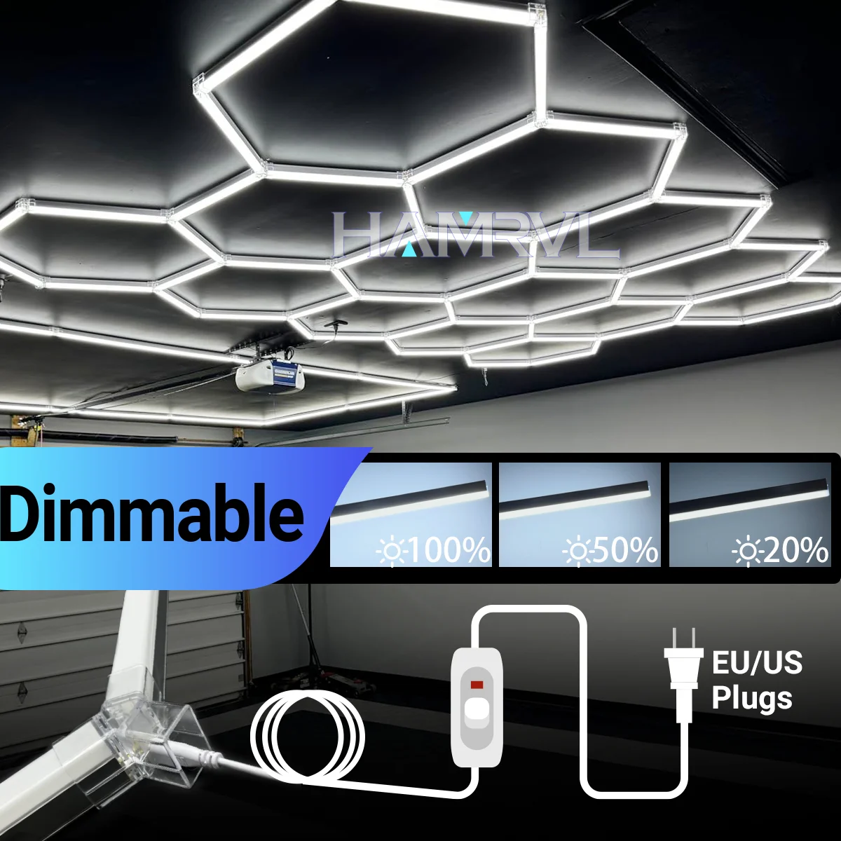 Hexagonal Honeycomb LED Ceiling Light Dimmable Salon Garage Lighting110 ...