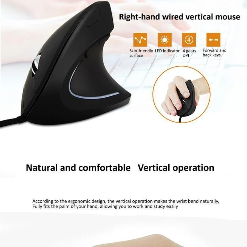Wired Right Hand Vertical Mouse Ergonomic Gaming Mouse Wrist Healthy ...