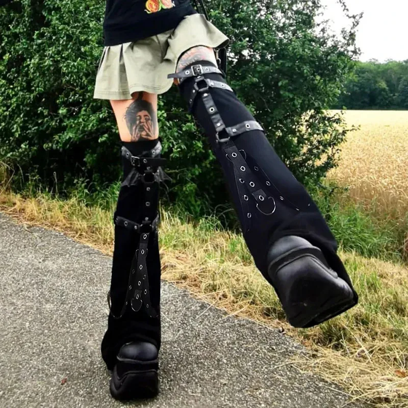 2000s Punk Leg Warmers Academia Mall Goth Knee Sleeves Bandage Leg High ...