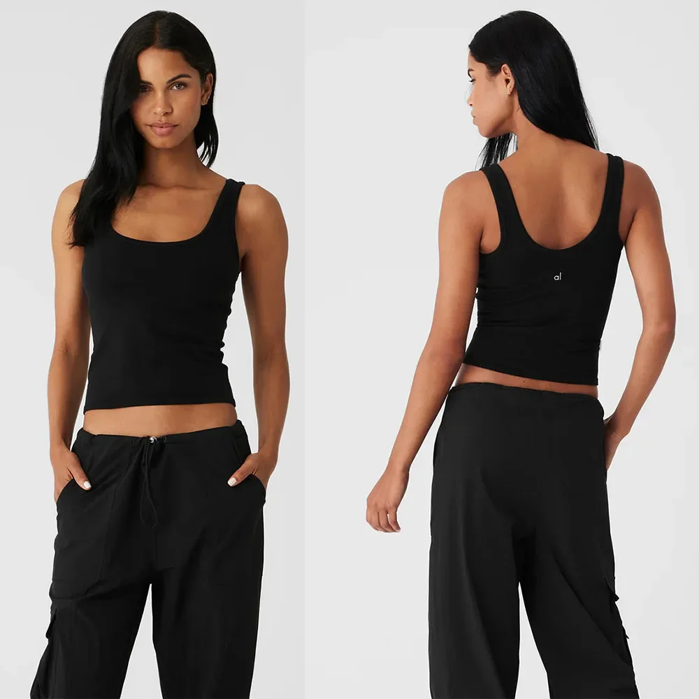 Camiseta sin mangas sin costuras para mujer, Top liso cuadrado para ...