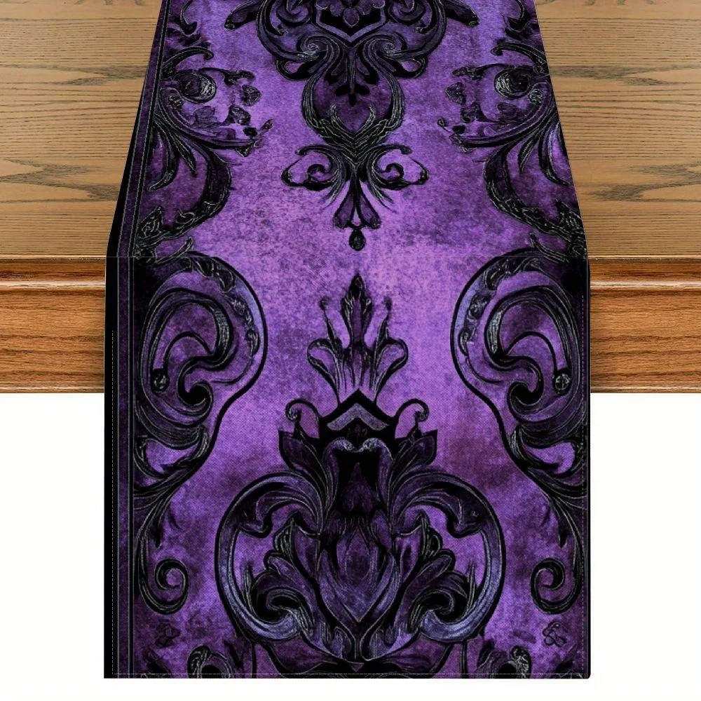 1 Piece of Retro Baroque Purple Table Flag with Black Carved Patterns ...