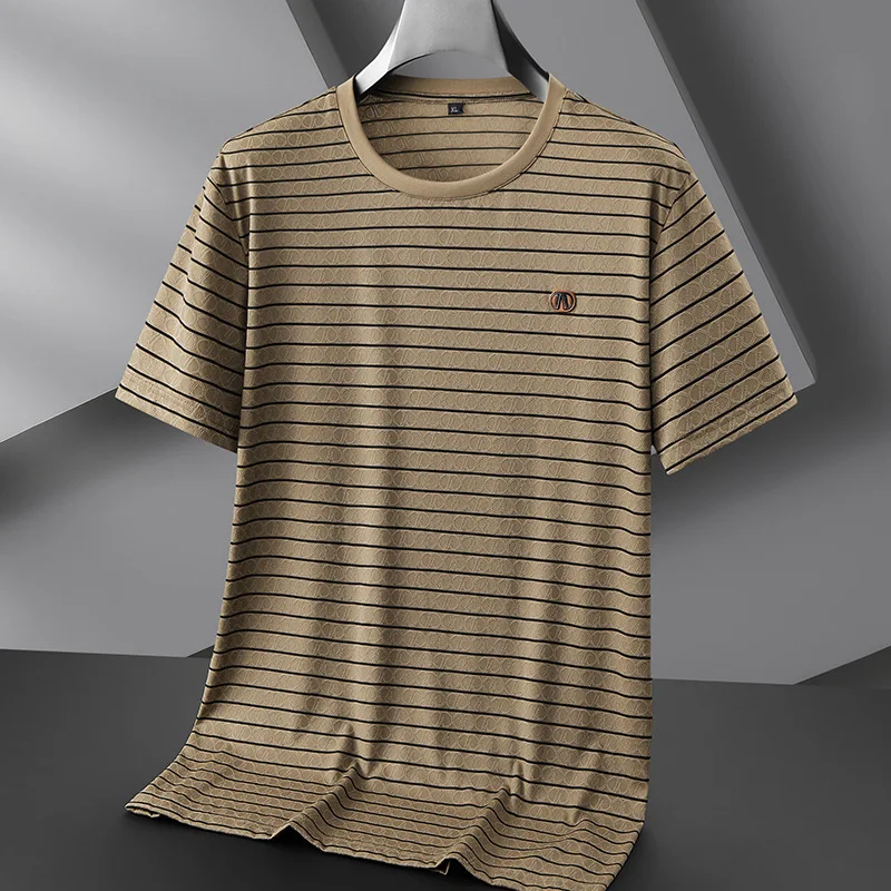 Plus-Size-7XL-Summer-Striped-Men-s-T-shirts-High-Quality-Jacquard-Short ...