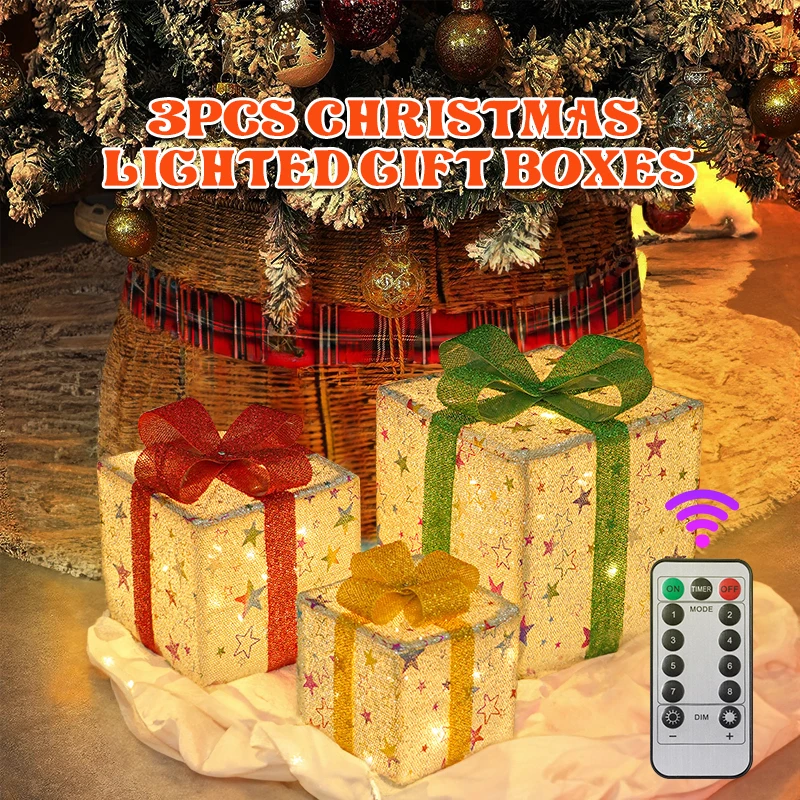3PCS-LED-Glowing-Christmas-Present-Boxes-Light-Up-Gift-Box-Xmas-Tree ...