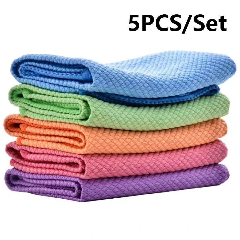 5PCS-Set-Microfiber-Cleaning-Cloths-Reusable-Kitchen-Wipes-Soft ...