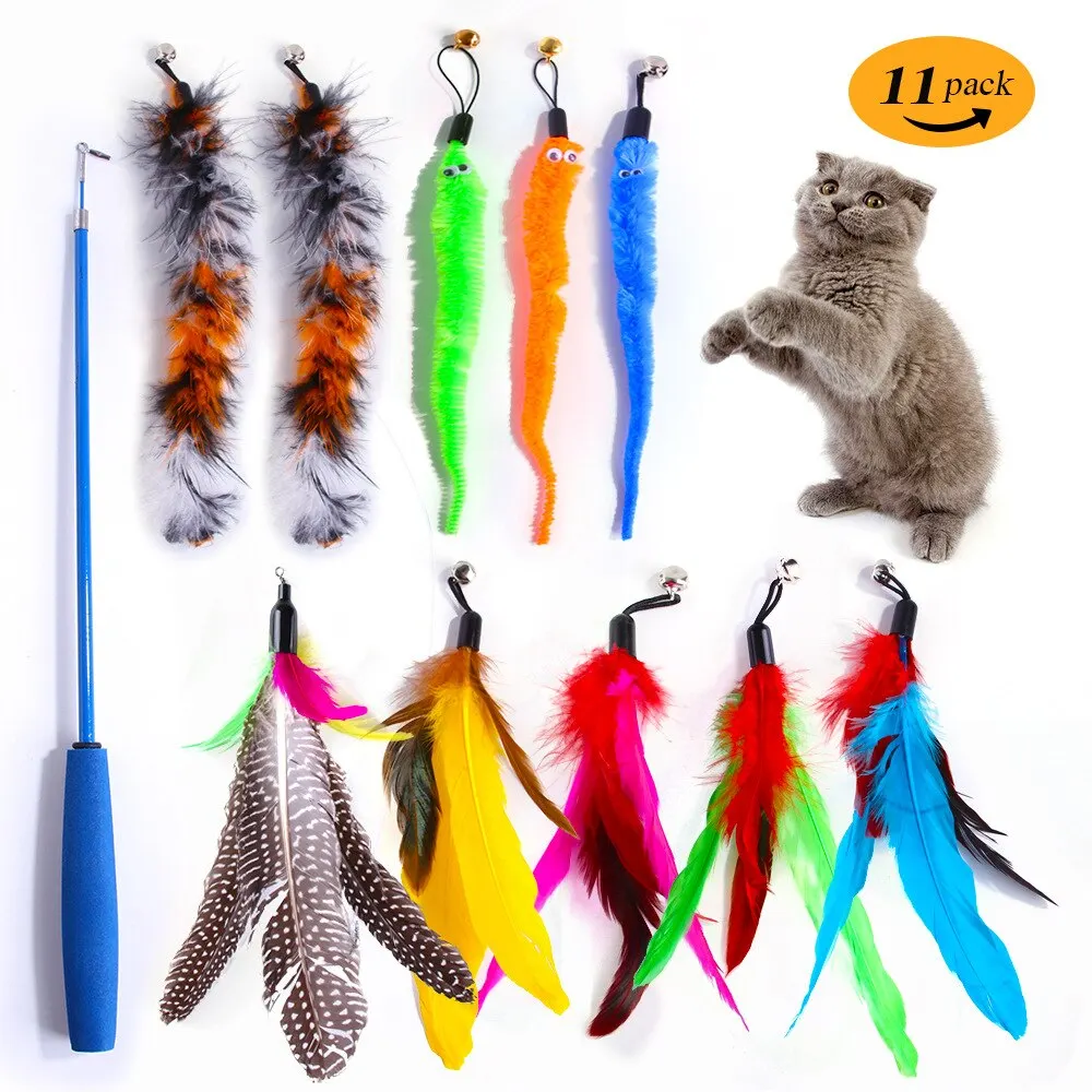 11pcs Replacement Cat Feather Toy Set Feather Replacement Head ...