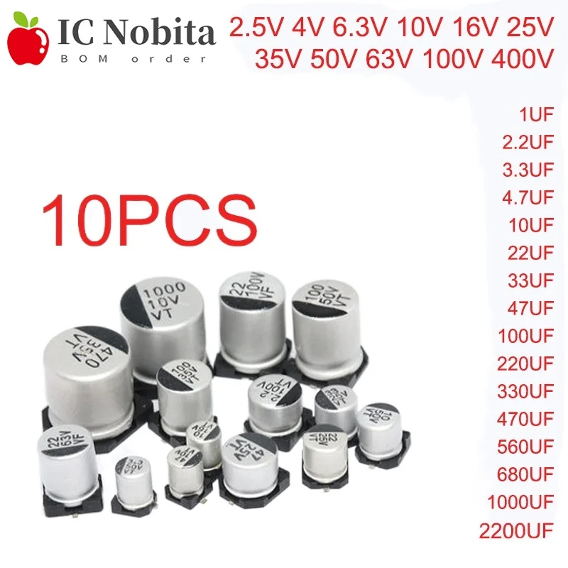10PCS-SMD-Electrolytic-Capacitor-6-3V-10V-16V-25V-35V-50V-63V-100V-400V ...
