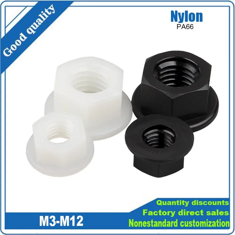 10/50pcs M3 M4 M5 M6 M8 M10 M12 Black White Flat Bottom PA66 Plastic ...