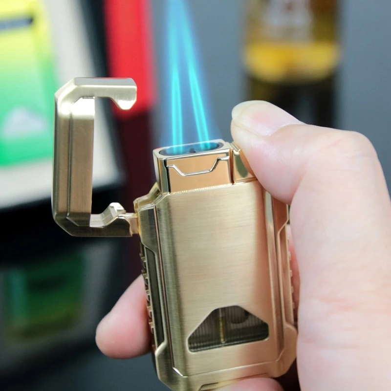 New Metal Windproof Cigar Lighter Powerful 2 Jet Torch Lighter Blue ...