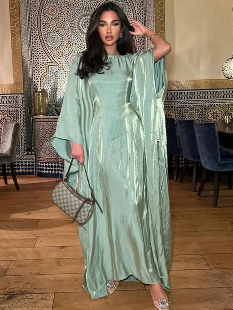 Shinny-Satin-Oversize-Dress-Women-Loose-Long-Batwing-Sleeve-O-neck-A ...